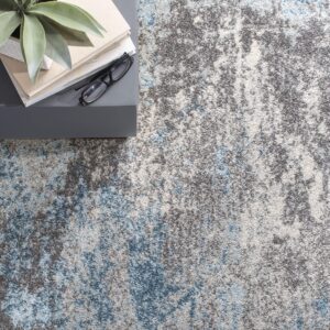 SAFAVIEH Tulum Collection X-Large Area Rug - 12' x 15', Grey & Blue, Modern Abstract Design, Non-Shedding & Easy Care, Ideal for High Traffic Areas in Living Room, Bedroom (TUL207F)