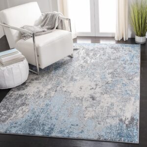 safavieh tulum collection x-large area rug - 12' x 15', grey & blue, modern abstract design, non-shedding & easy care, ideal for high traffic areas in living room, bedroom (tul207f)