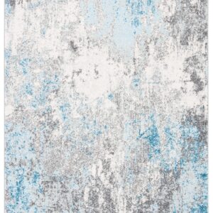 SAFAVIEH Tulum Collection X-Large Area Rug - 12' x 15', Grey & Blue, Modern Abstract Design, Non-Shedding & Easy Care, Ideal for High Traffic Areas in Living Room, Bedroom (TUL207F)