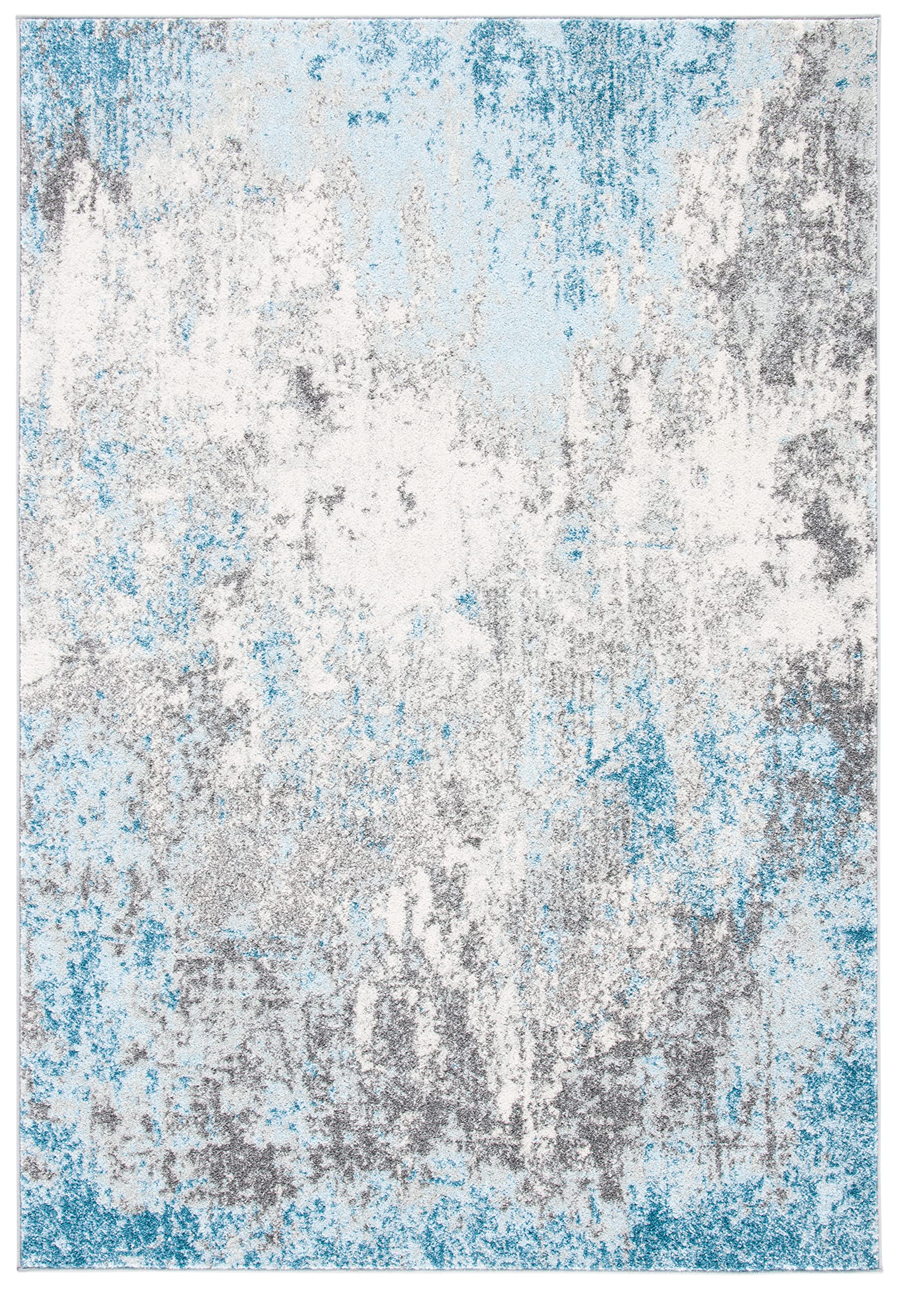 SAFAVIEH Tulum Collection X-Large Area Rug - 12' x 15', Grey & Blue, Modern Abstract Design, Non-Shedding & Easy Care, Ideal for High Traffic Areas in Living Room, Bedroom (TUL207F)