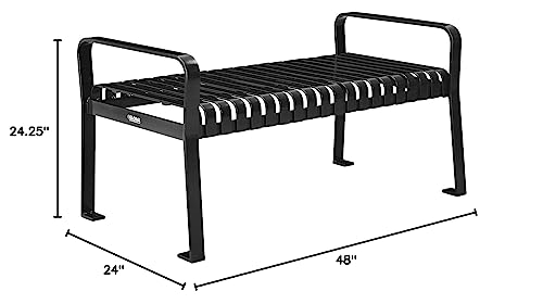 Global Industrial 48" L Outdoor Steel Slat Park Bench Without Back, Black