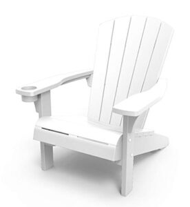 keter alpine adirondack resin outdoor furniture patio chairs with cup holder-perfect for beach, pool, and fire pit seating, white