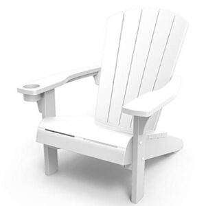 Keter Alpine Adirondack Resin Outdoor Furniture Patio Chairs with Cup Holder-Perfect for Beach, Pool, and Fire Pit Seating, White