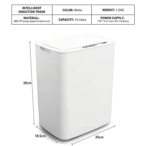 AIOMEST Inductive Trash Can, Touchless Infrared Garbage Bin Automatic Waste Basket Touch Free for Kitchen Home Office Bedroom 3.7 Gallon (14L)