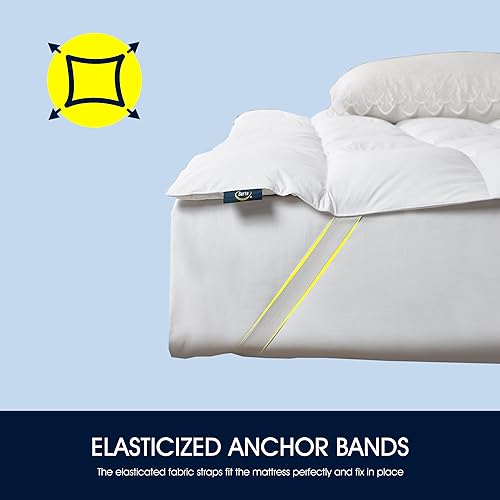 Serta White Goose Feather Down Bed Mattress Topper King Size - Plush Fluffy Anchor Bands Mattress Pad 240 Thread Count 100% Cotton Fabric Featherbed, 78"x80"