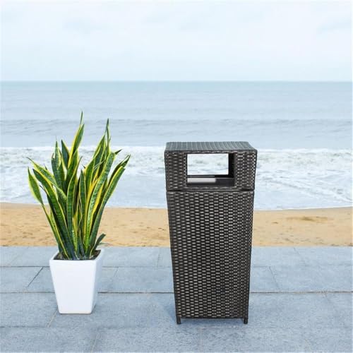 Safavieh Outdoor Collection Mazeli Black Wicker Trash Bin