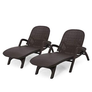 christopher knight home blanche outdoor faux wicker chaise lounges (set of 2), dark brown