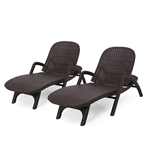 Christopher Knight Home Blanche Outdoor Faux Wicker Chaise Lounges (Set of 2), Dark Brown