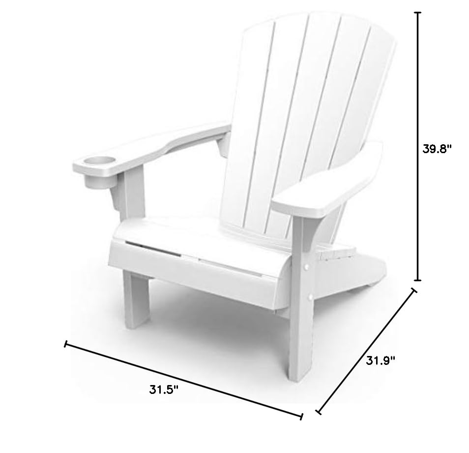 Keter Alpine Adirondack Resin Outdoor Furniture Patio Chairs with Cup Holder-Perfect for Beach, Pool, and Fire Pit Seating, White