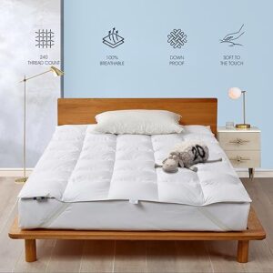 Serta White Goose Feather Down Bed Mattress Topper King Size - Plush Fluffy Anchor Bands Mattress Pad 240 Thread Count 100% Cotton Fabric Featherbed, 78"x80"