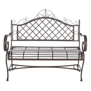 SAFAVIEH PAT5017B Outdoor Collection Abner Rustic Brown Wrought Iron 46-inch Garden Bench