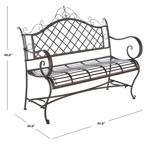 SAFAVIEH PAT5017B Outdoor Collection Abner Rustic Brown Wrought Iron 46-inch Garden Bench