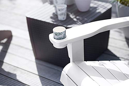 Keter Alpine Adirondack Resin Outdoor Furniture Patio Chairs with Cup Holder-Perfect for Beach, Pool, and Fire Pit Seating, White