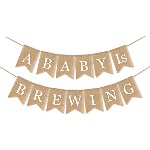 SWYOUN Burlap A Baby is Brewing Banner Baby Shower Party Garland Mantel Fireplace Decoration Supplies