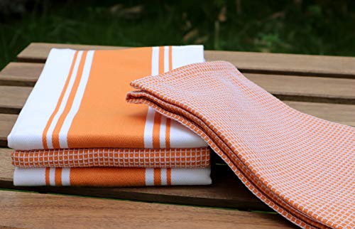 AMOUR INFINI Cotton Kitchen Towels - Set of 4 Highly Absorbent, Ultra Soft Waffle Weave Tea Towel with Hanging Loop - 20x28 Inch Quick Drying Dish Cloths for Cleaning (Orange)