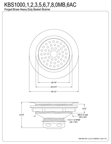 Kingston Brass KBS1006AC Made to Match Basket Strainer, 4-1/2" Diameter, Antique Copper