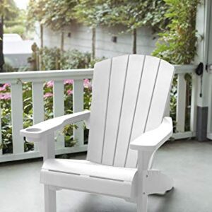 Keter Alpine Adirondack Resin Outdoor Furniture Patio Chairs with Cup Holder-Perfect for Beach, Pool, and Fire Pit Seating, White