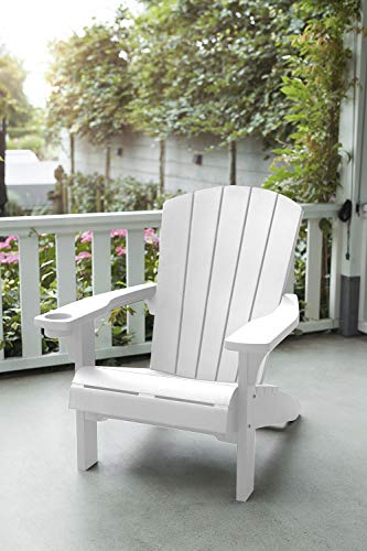 Keter Alpine Adirondack Resin Outdoor Furniture Patio Chairs with Cup Holder-Perfect for Beach, Pool, and Fire Pit Seating, White