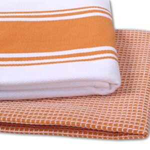 AMOUR INFINI Cotton Kitchen Towels - Set of 4 Highly Absorbent, Ultra Soft Waffle Weave Tea Towel with Hanging Loop - 20x28 Inch Quick Drying Dish Cloths for Cleaning (Orange)