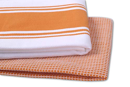 AMOUR INFINI Cotton Kitchen Towels - Set of 4 Highly Absorbent, Ultra Soft Waffle Weave Tea Towel with Hanging Loop - 20x28 Inch Quick Drying Dish Cloths for Cleaning (Orange)