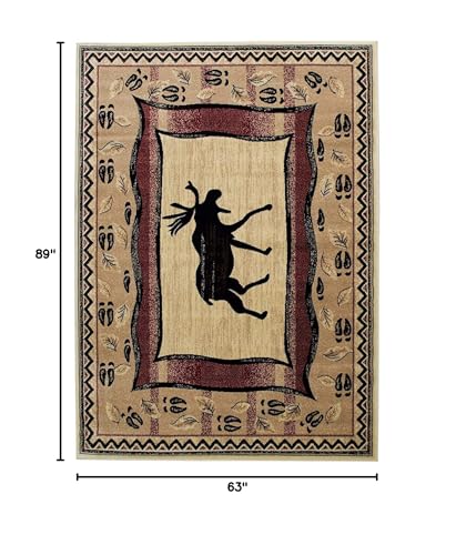 Rustic Lodge Log Cabin Decor Elk Deer Moose Area Rug (5 Feet 3 Inch X 7 Feet 5 Inch)