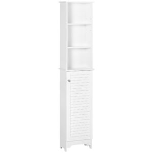 homcom tall bathroom storage cabinet/freestanding linen tower with 3-tier open adjustable shelf, white