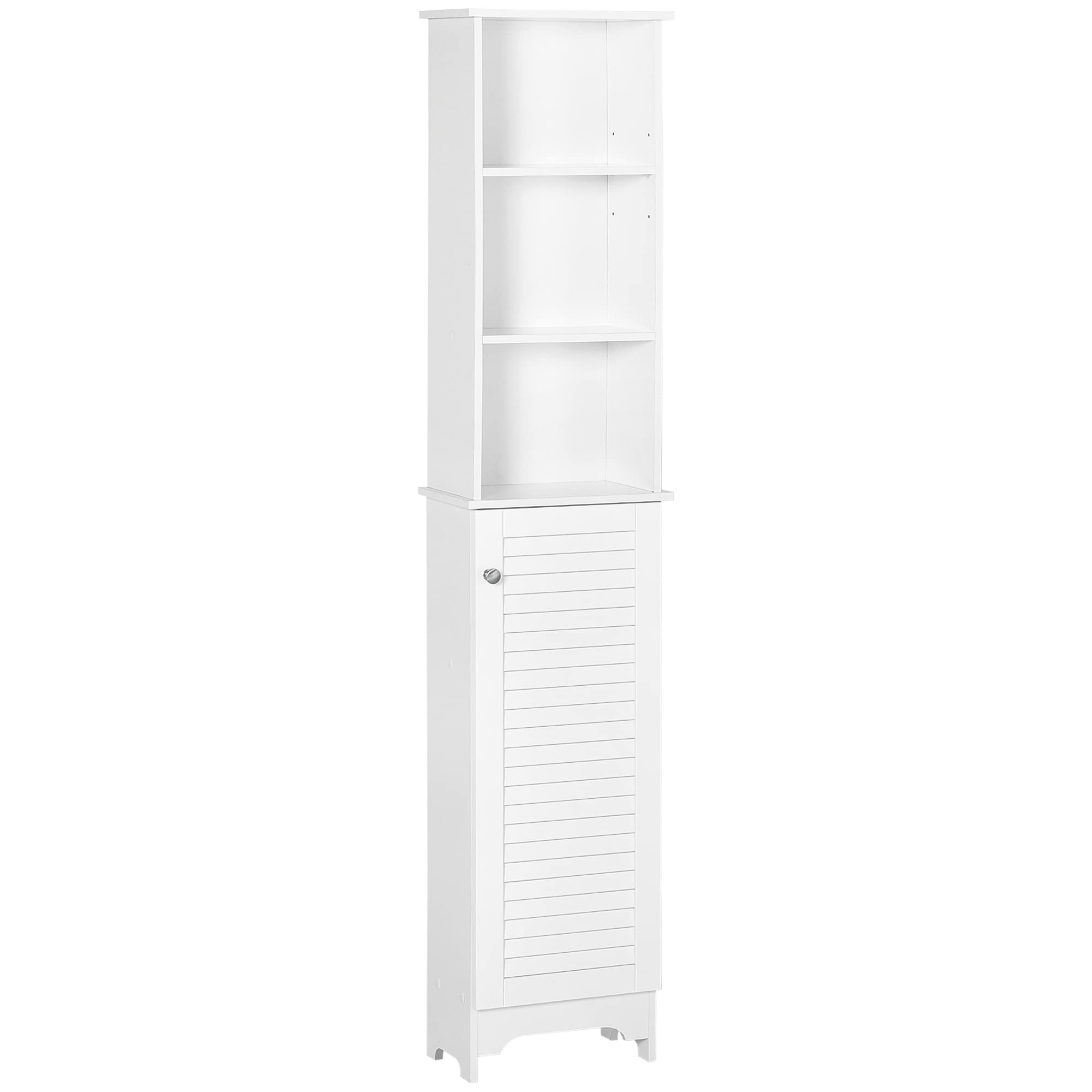 HOMCOM Tall Bathroom Storage Cabinet/Freestanding Linen Tower with 3-Tier Open Adjustable Shelf, White