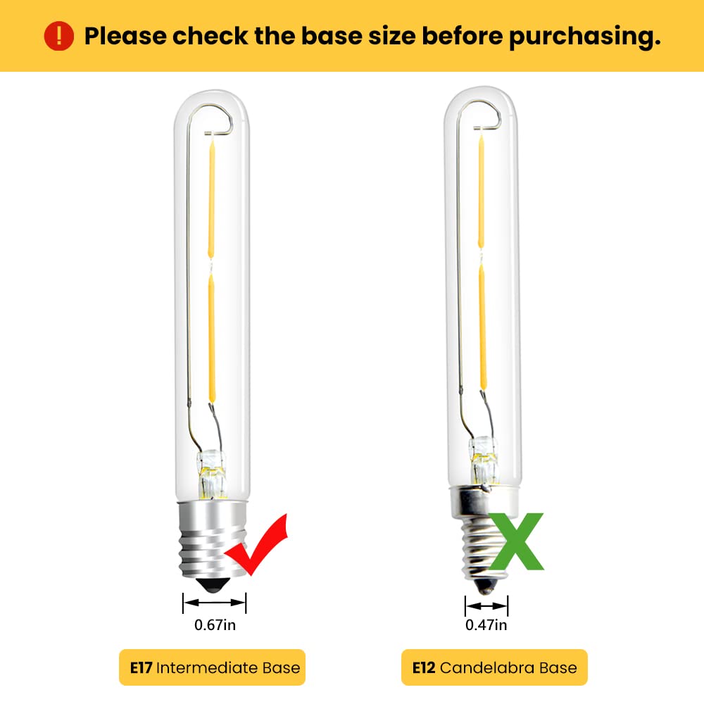 Bonlux LED T6.5 Exit Sign Clear Light Bulbs, 2W E17 Intermediate Base T6.5 LED Appliance Bulb (20W Incandescent Equivalent) for Refrigerator Freezer, Daylight 6000K (4-Pack,E17 Base)