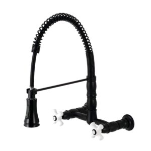 kingston brass gs1240px heritage pull-down sprayer kitchen faucet, matte black, 10.5 x 13.13 x 16