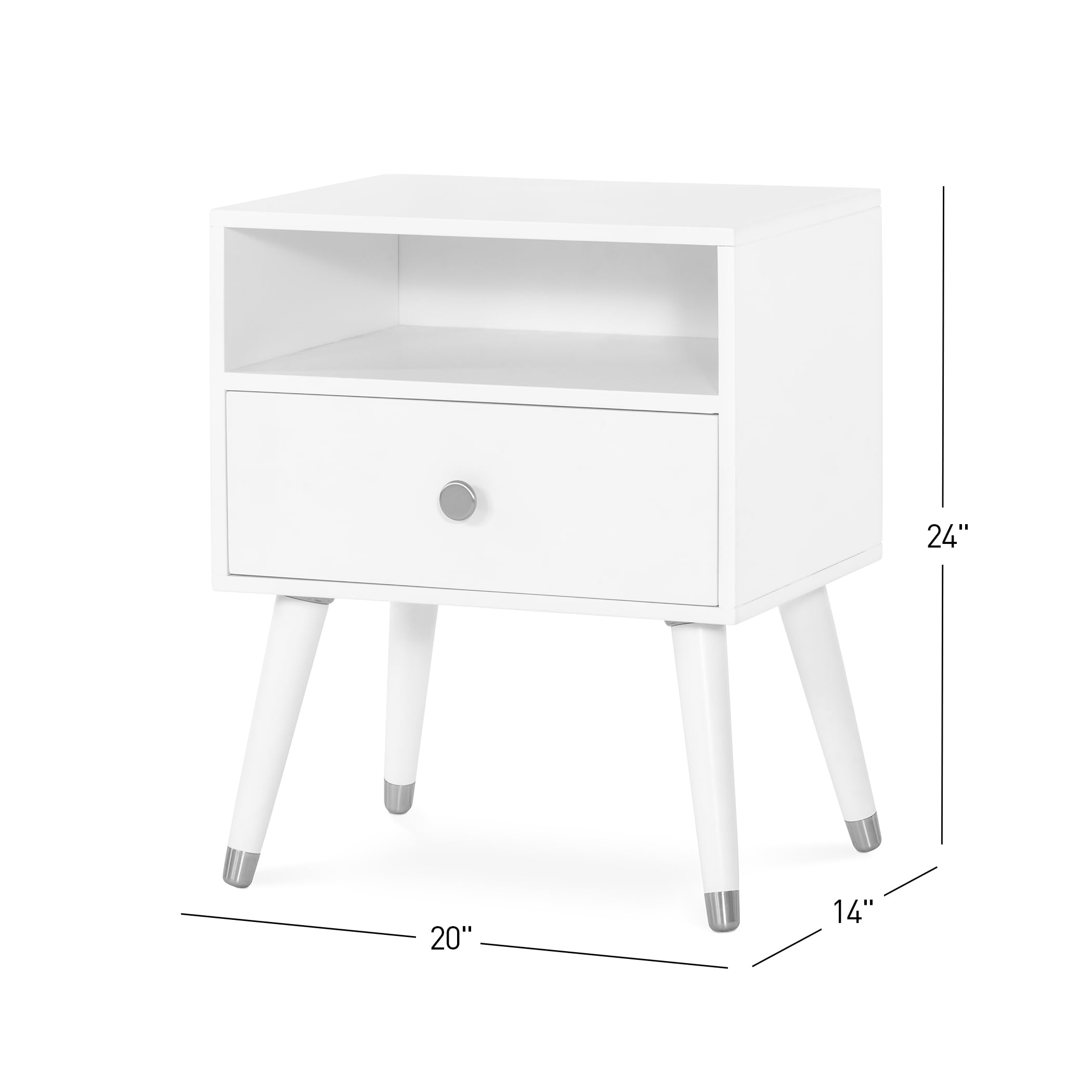 Child Craft Mod Drawer and Shelf Nightstand Accent Table for Nursery or Bedroom, Large Storage Drawer and Shelf, Made of Sturdy Pinewood, Non-Toxic, Baby Safe Finish (Matte White)