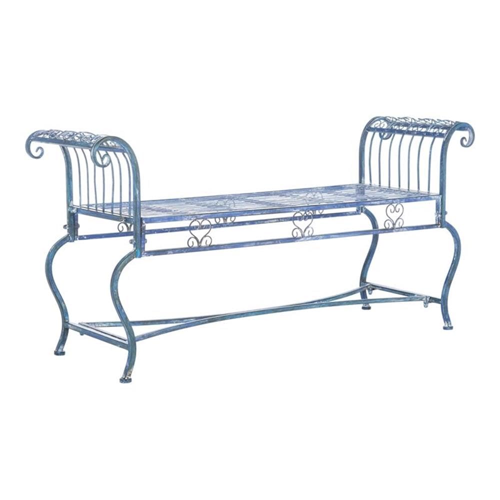 SAFAVIEH Outdoor Collection Brielle Victorian Antique Blue Bench