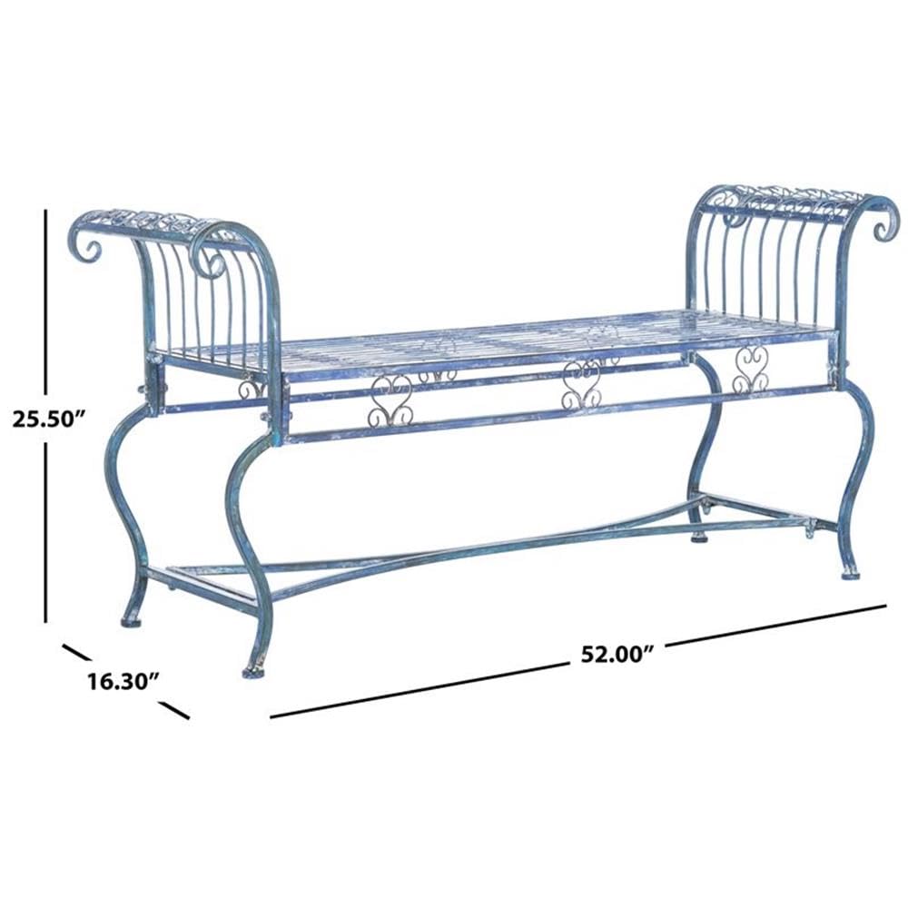 SAFAVIEH Outdoor Collection Brielle Victorian Antique Blue Bench