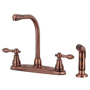 kingston brass kb716aclsp american classic centerset kitchen faucet with side sprayer, antique copper