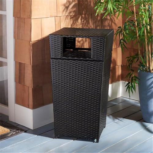 Safavieh Outdoor Collection Mazeli Black Wicker Trash Bin