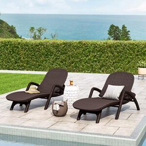 Christopher Knight Home Blanche Outdoor Faux Wicker Chaise Lounges (Set of 2), Dark Brown