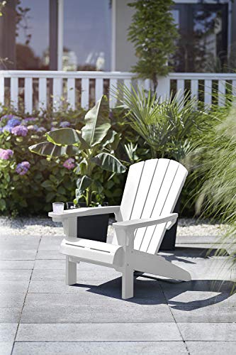 Keter Alpine Adirondack Resin Outdoor Furniture Patio Chairs with Cup Holder-Perfect for Beach, Pool, and Fire Pit Seating, White