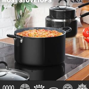 Cook N Home Pots and Pans Nonstick Kitchen Cookware Sets include Saucepan Frying Pan Stockpots 8-Piece, Heavy Gauge, Stay Cool Handle, Marble