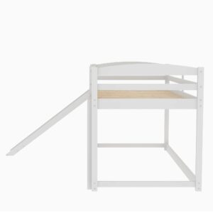 SOFTSEA Floor Bunk Bed with Slide for Teens, Twin Over Twin Low Bunk Bed with Full Guardrails(White)