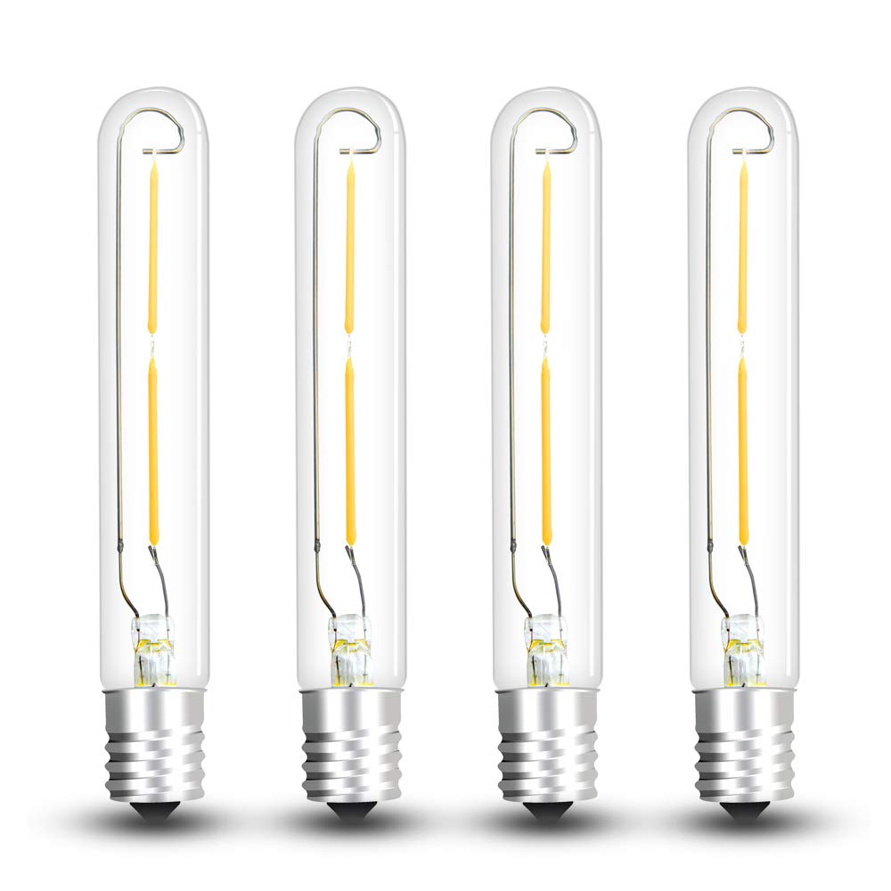 Bonlux LED T6.5 Exit Sign Clear Light Bulbs, 2W E17 Intermediate Base T6.5 LED Appliance Bulb (20W Incandescent Equivalent) for Refrigerator Freezer, Daylight 6000K (4-Pack,E17 Base)