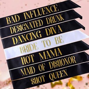 coolerthingsdg, with 7 pack hen party sash - 1 white bride to be sash, 6 black team bride tribe hen do sash for girls hen night out bridal shower wedding bachelorette party accessories