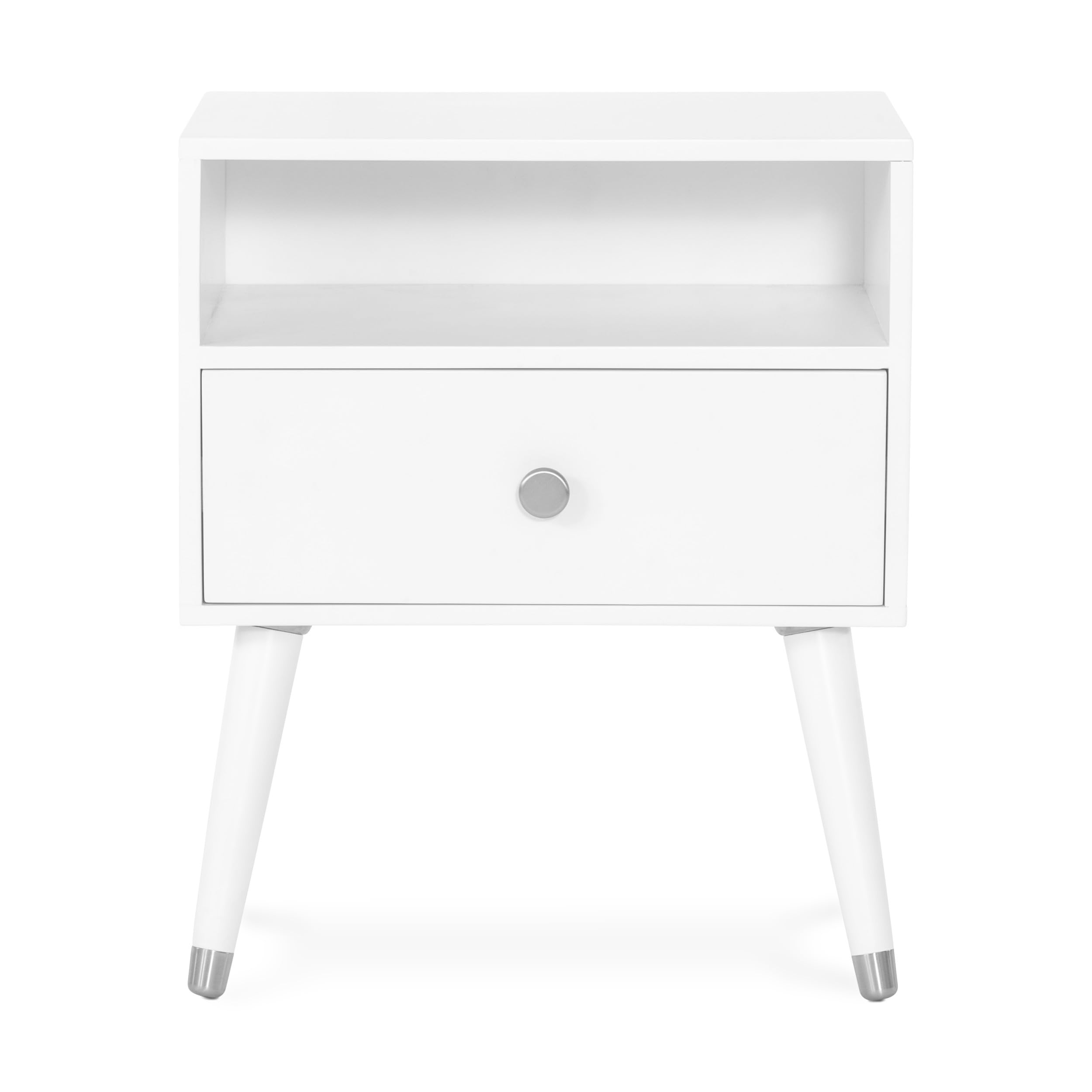 Child Craft Mod Drawer and Shelf Nightstand Accent Table for Nursery or Bedroom, Large Storage Drawer and Shelf, Made of Sturdy Pinewood, Non-Toxic, Baby Safe Finish (Matte White)