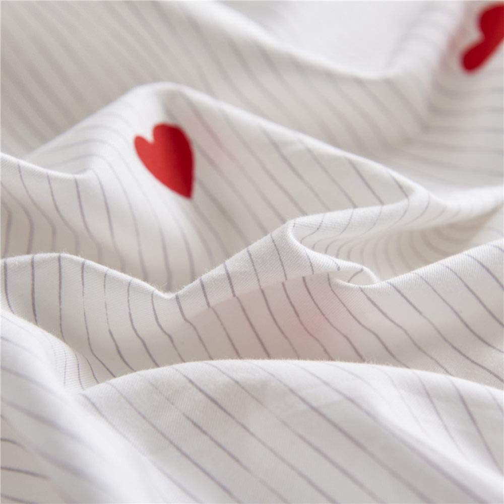 LRJKUAJ Bedding Duvet Cover Set,Modern Red Small Heart Striped Pattern White Washed Full Cotton Quilt Covers with 2 Pillowcases Zipper Closure Ties (King (U.S. Standard))