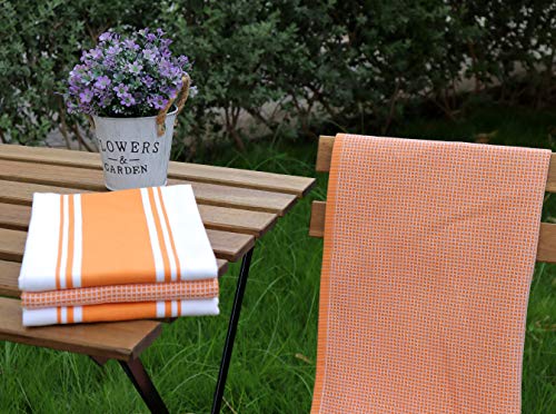 AMOUR INFINI Cotton Kitchen Towels - Set of 4 Highly Absorbent, Ultra Soft Waffle Weave Tea Towel with Hanging Loop - 20x28 Inch Quick Drying Dish Cloths for Cleaning (Orange)