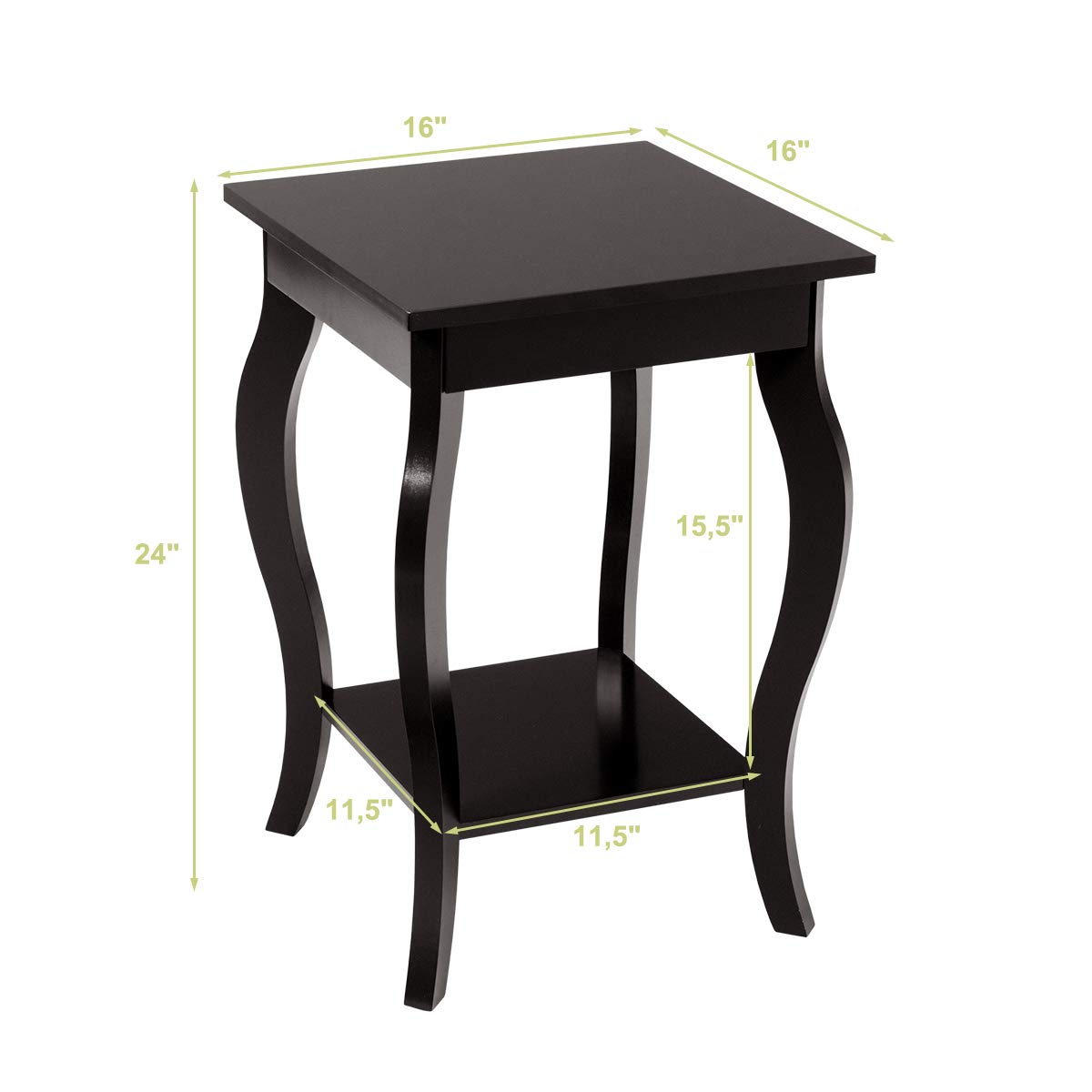 Giantex End Table 16" W/Storage & Shelf Curved Legs Home Furniture for Living Room Accent Sofa Side Table Nightstand (2, Dark Coffee)