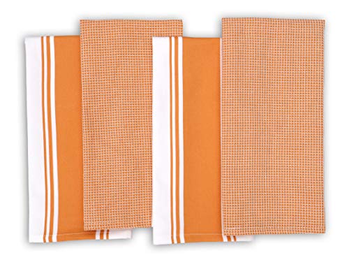 AMOUR INFINI Cotton Kitchen Towels - Set of 4 Highly Absorbent, Ultra Soft Waffle Weave Tea Towel with Hanging Loop - 20x28 Inch Quick Drying Dish Cloths for Cleaning (Orange)