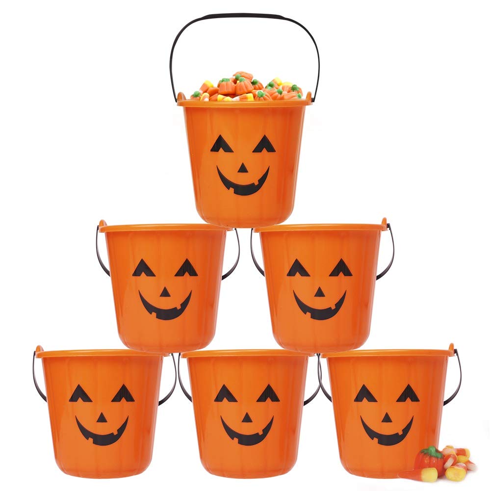 Zcaukya Halloween Pumpkin Trick Treat Bucket, 6 Pack Halloween Pumpkin Candy Bucket, Trick Treat Bucket, Portable Plastic Candy Pumpkin Pails