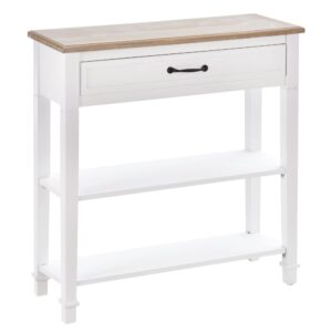 homcom modern style sofa console entry hallway table with drawer and shelves, sturdy build, and large storage, white