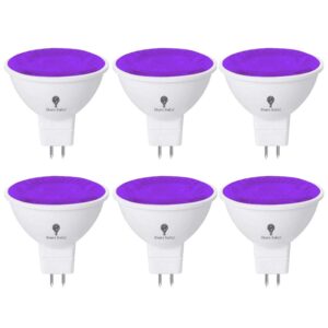 6 pack bluex led mr16 purple light bulb - 6w (50watt equivalent) - gu5.3 bi-pin base 12v purple led purple bulb, party decoration, porch, home, holiday lighting, decorative illumination mr16 led bulb