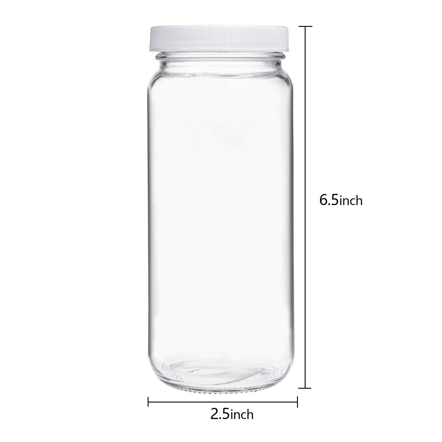 Suwimut 16 Pack Glass Juicing Bottles, 16oz Reusable Glass Drinking Bottle Jar Clear Glass Water Bottle with Plastic Airtight Lids for Juice, Smoothies, Tea, Milk, Kombucha, Beverages