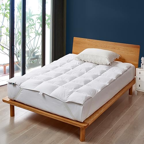 Serta White Goose Feather Down Bed Mattress Topper King Size - Plush Fluffy Anchor Bands Mattress Pad 240 Thread Count 100% Cotton Fabric Featherbed, 78"x80"